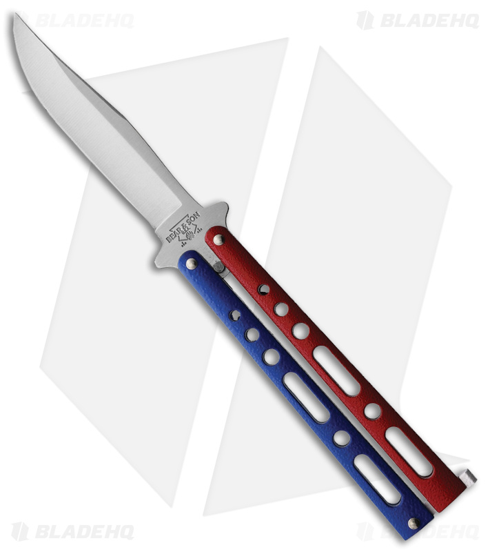 Bear & Son Butterfly Knife Red White Blue (SW) - Blade HQ