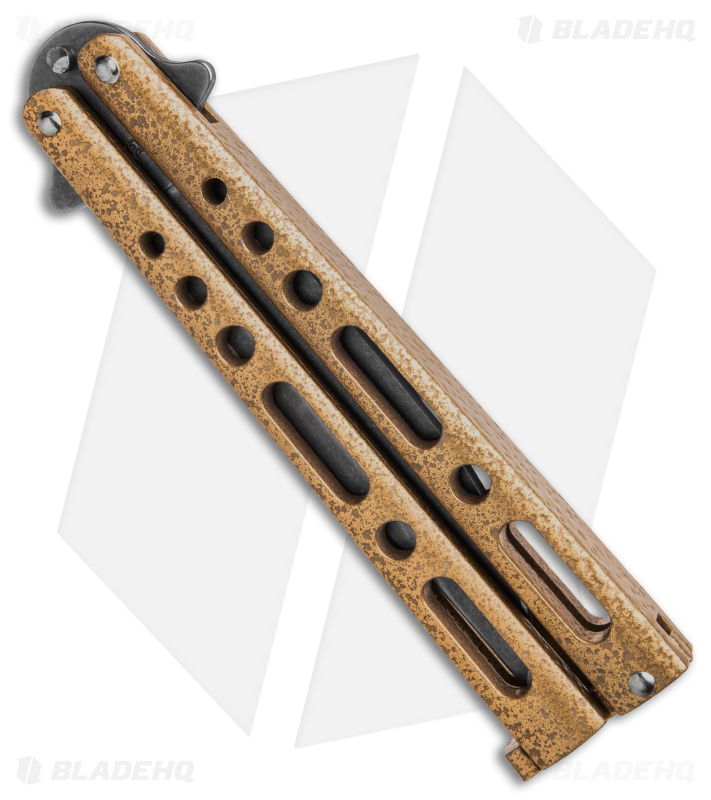 Benchmark Butterfly Knife | Gold Epoxy Steel + Stonewash - Blade HQ