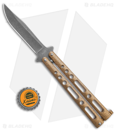 Benchmark Butterfly Knife | Gold Epoxy Steel + Stonewash - Blade HQ