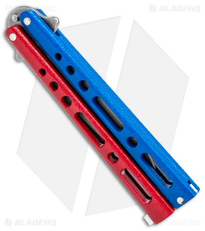 Benchmark Butterfly Knife Red/Blue (4" Stonewash) - Blade HQ