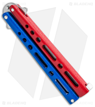 Benchmark Butterfly Knife Red/Blue + Satin - Blade HQ
