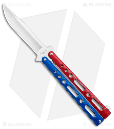 Benchmark Butterfly Knife Red/Blue + Satin - Blade HQ