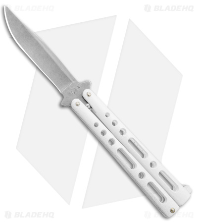 Benchmark Butterfly Knife White Epoxy Steel (4" Stonewash) - Blade HQ
