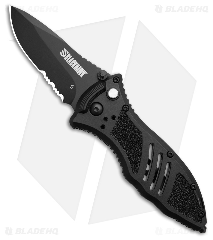 Blackhawk CQD Small Button Lock Knife Black FRN Black Serr PVD