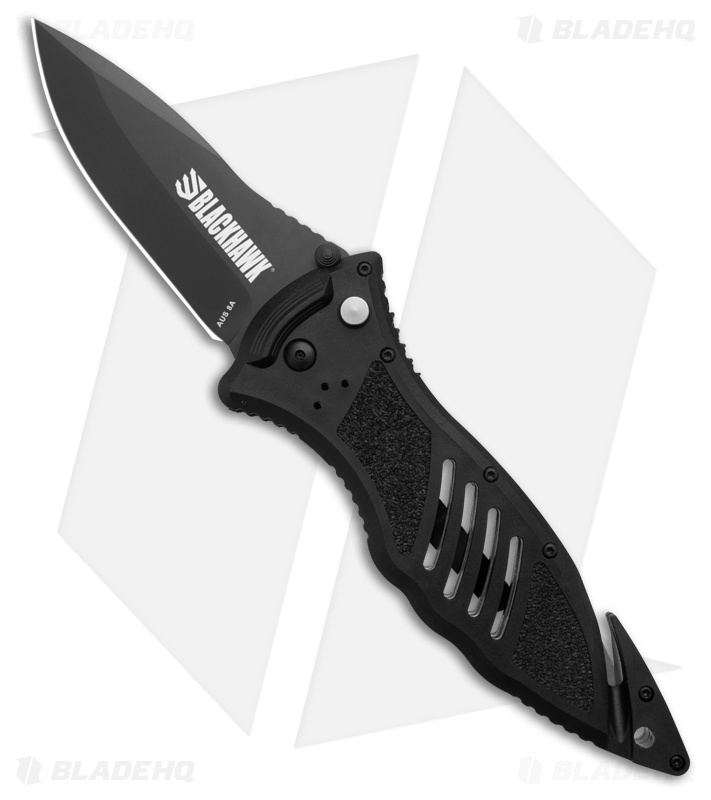 Blackhawk Button Lock Knife Black Plain - Blade HQ