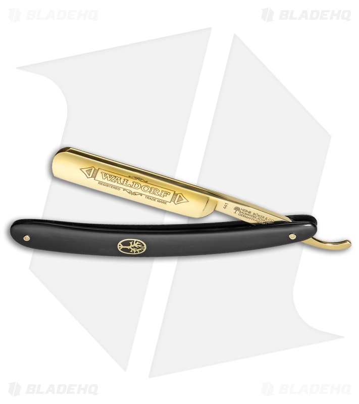 Boker Straight Razor | 24 Karat Gold Waldorf | Black Synthetic - Blade HQ