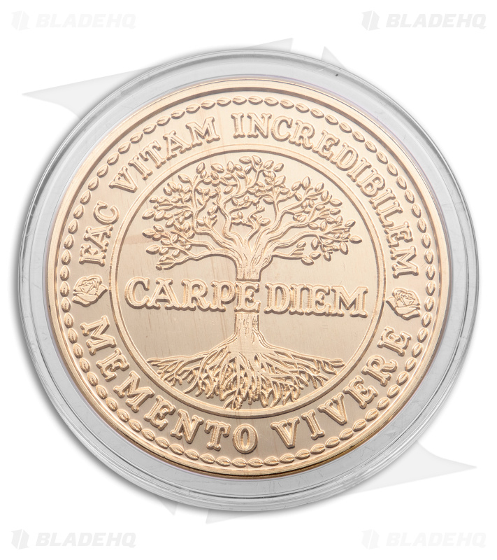 Carpe Diem "Seize the Day" Brass Skull/Tree Challenge Coin - Blade HQ