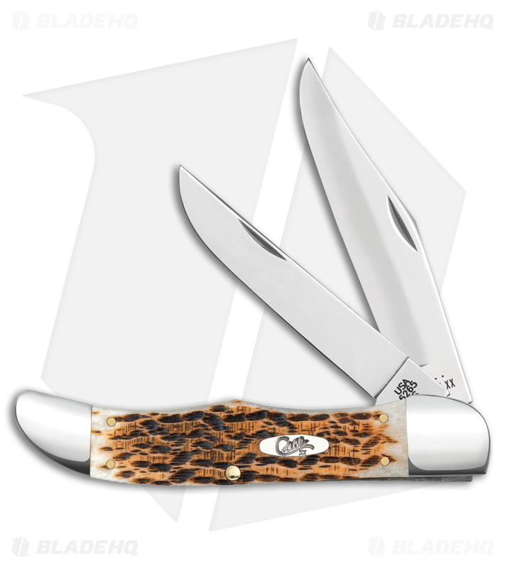 Case Folding Hunter Knife Amber Peach Seed Jigged Bone