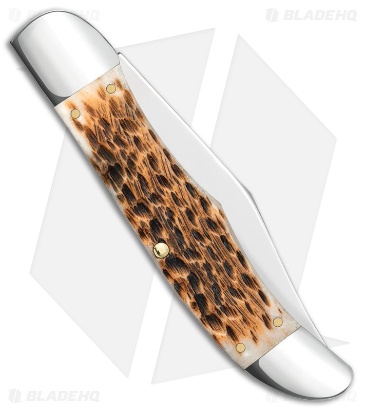 Case Folding Hunter Knife Amber Peach Seed Jigged Bone