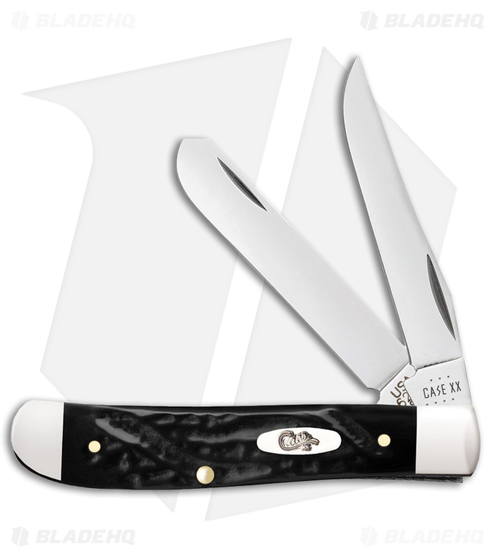 Case Knives Mini Trapper Knife Jigged Rough Black Synthetic