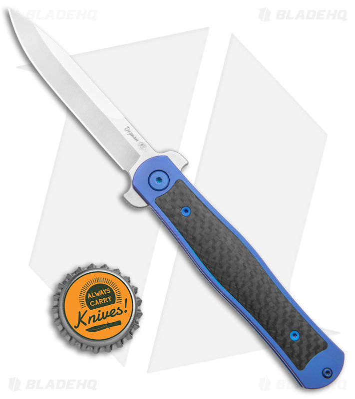 DROP + Degnan Emrose Frame Lock Knife | Blue Ti/CF - Blade HQ