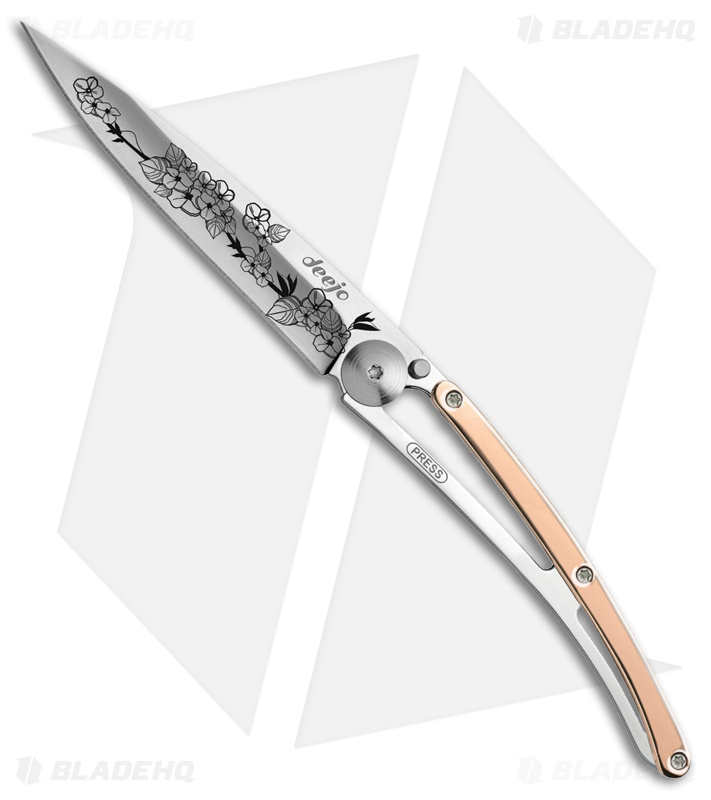 Deejo 27g Cherry Blossom Liner Lock Knife Gold - Blade HQ