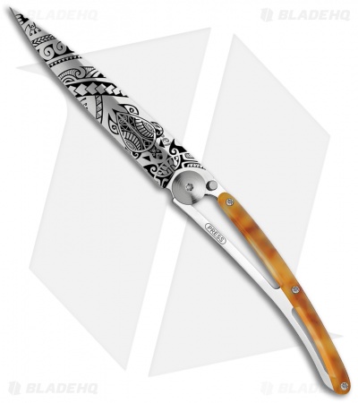 Deejo Turtle 37g Frame Lock Knife Polynesia Turtle Shell (3.75" Satin ...