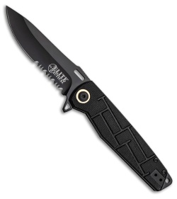 Elite Tactical Folder Knife Black Textured G-10 Black Serr