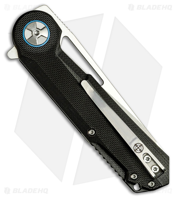 Elite Tactical Folder Knife Black G-10 w/ Blue Ring Satin