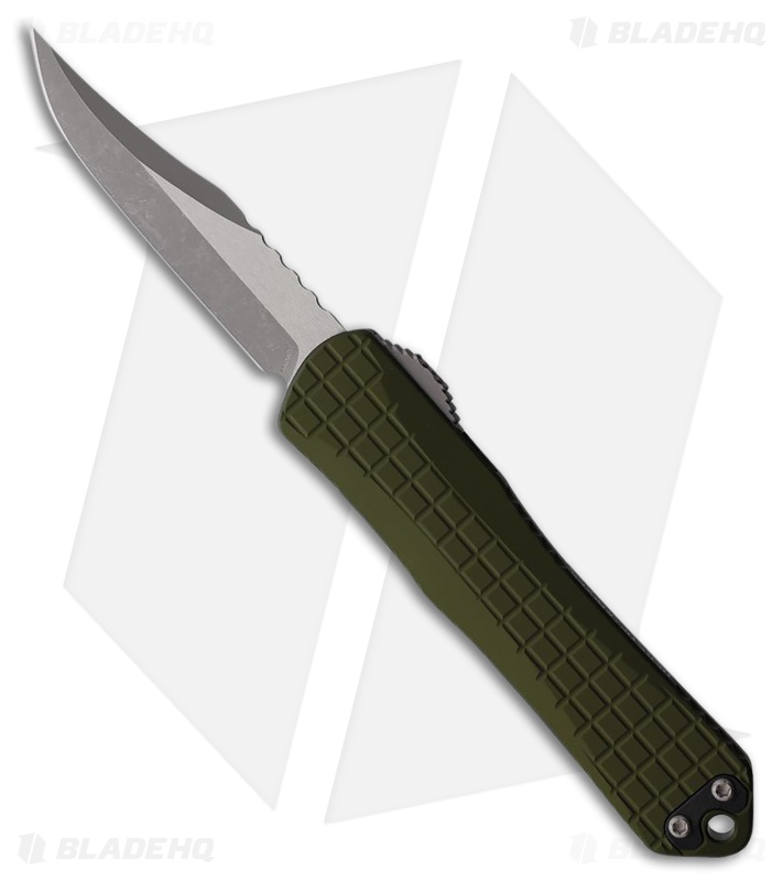 Heretic Knives Manticore E MagnaCut Bowie OTF Knife Green Al (3.1" SW) - Blade HQ