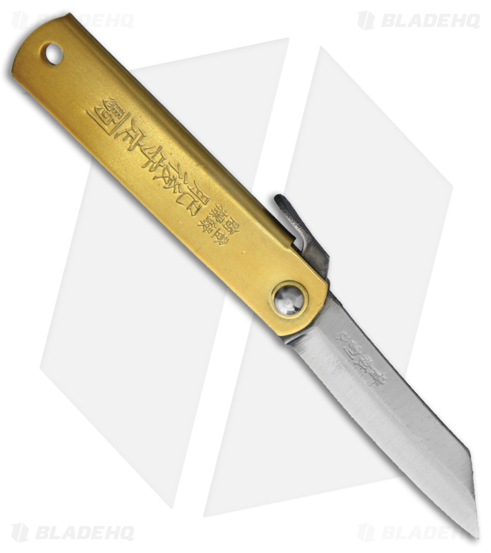 Nagao Higonokami Folder Brass (2" Aogami) - Blade HQ
