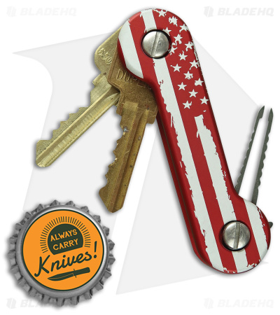 KEY-BAR Preamble w/ American Flag Red Aluminum Pocket Key Holder ...