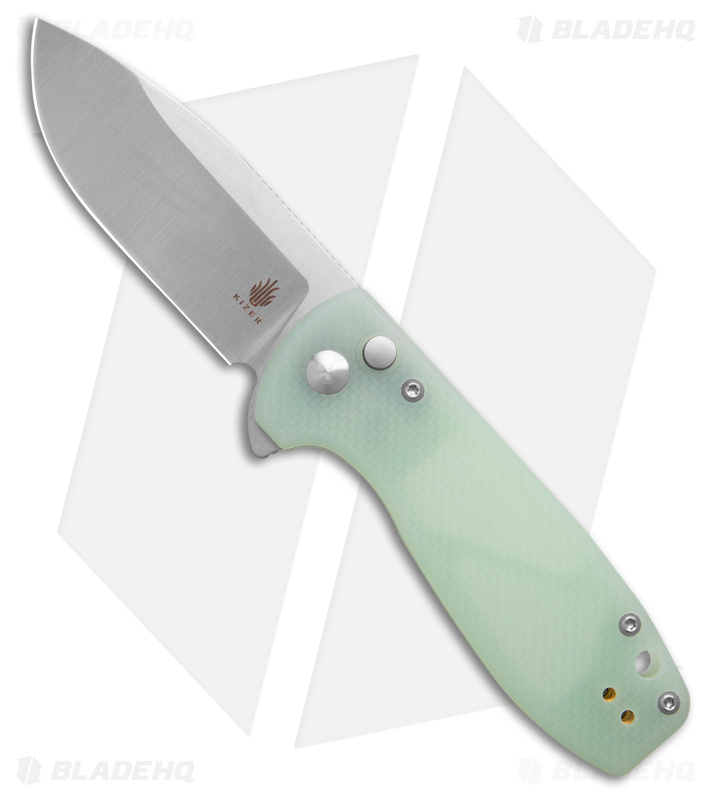 Kizer Amicus Button Lock Knife Jade G-10 (Satin) - Blade HQ