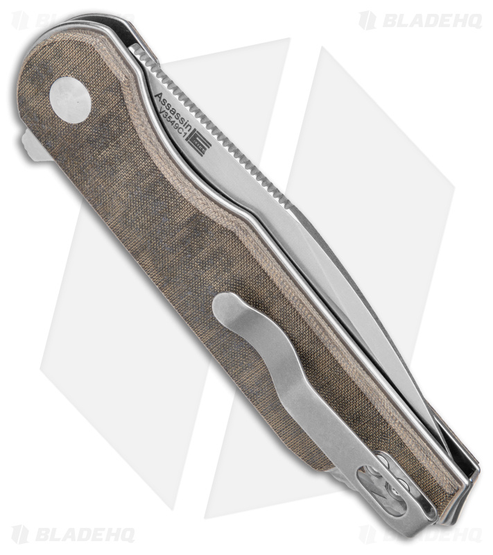 Kizer Assassin Button Lock Green Micarta 3.1" SW - Blade HQ