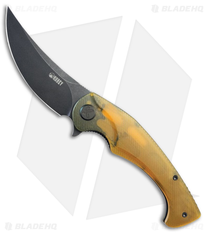 Kubey Knives Scimitar Knife Yellow Ultem Black SW 14C28N