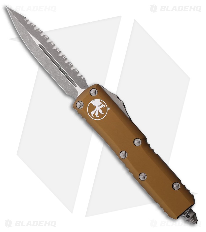 Microtech UTX-85 D/E OTF Automatic Knife Tan Aluminum (3.1" Apocalyptic ...