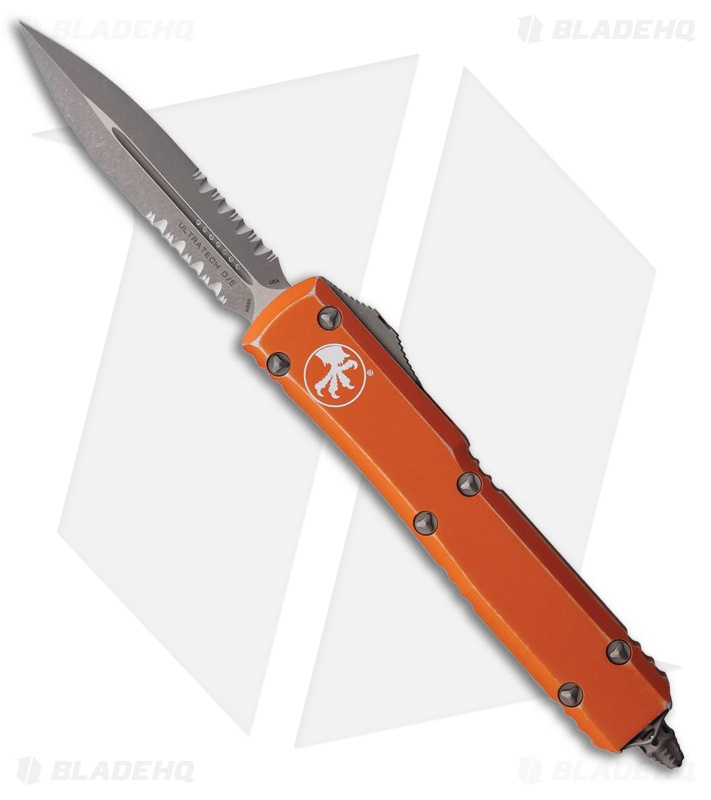 Microtech Ultratech OTF Distressed Orange Al D/E Apoc Serr