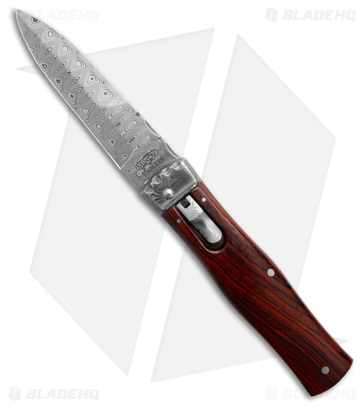 Mikov Jaguar Lever Lock Automatic Knife Cocobolo Damascus
