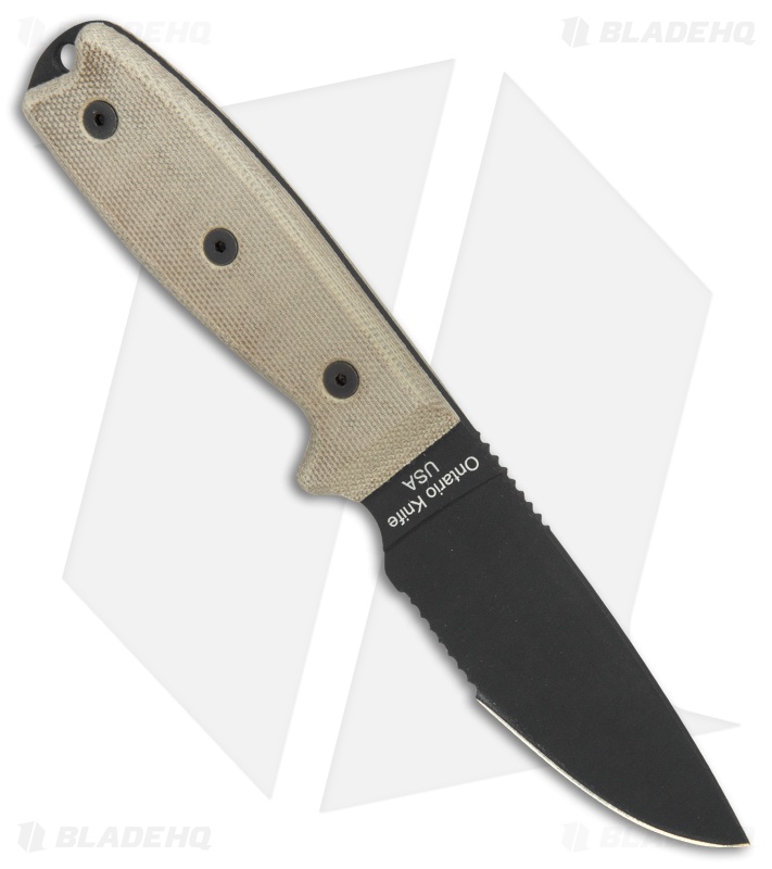 Ontario OKC RAT-3 Fixed Blade Knife Tan Micarta (3.6" Black Serr) 8666 ...