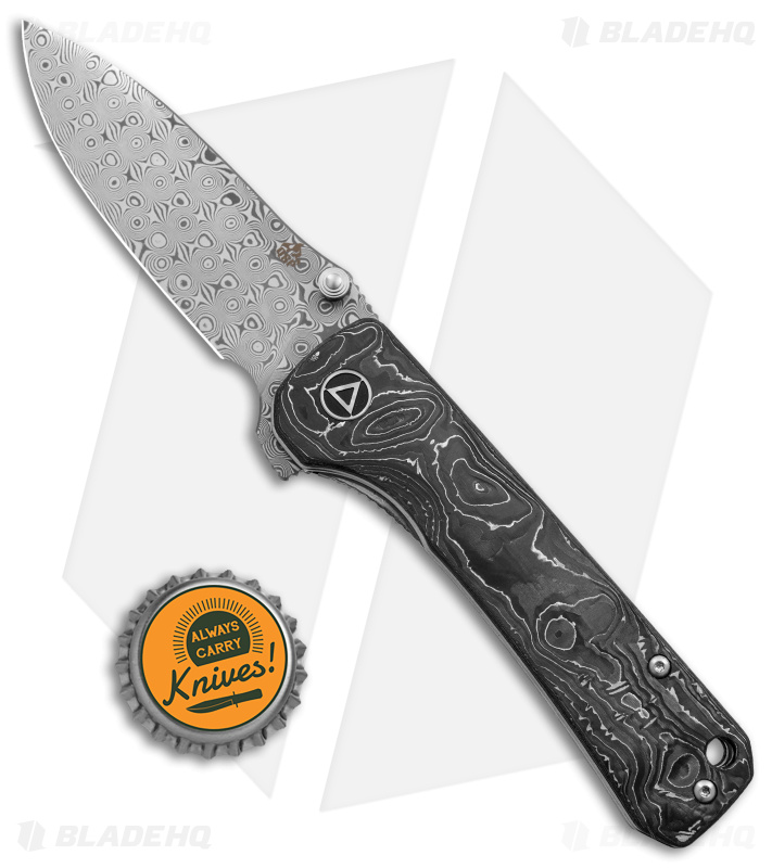 QSP Hawk Liner Lock Knife Al Foil CF Damascus - Blade HQ