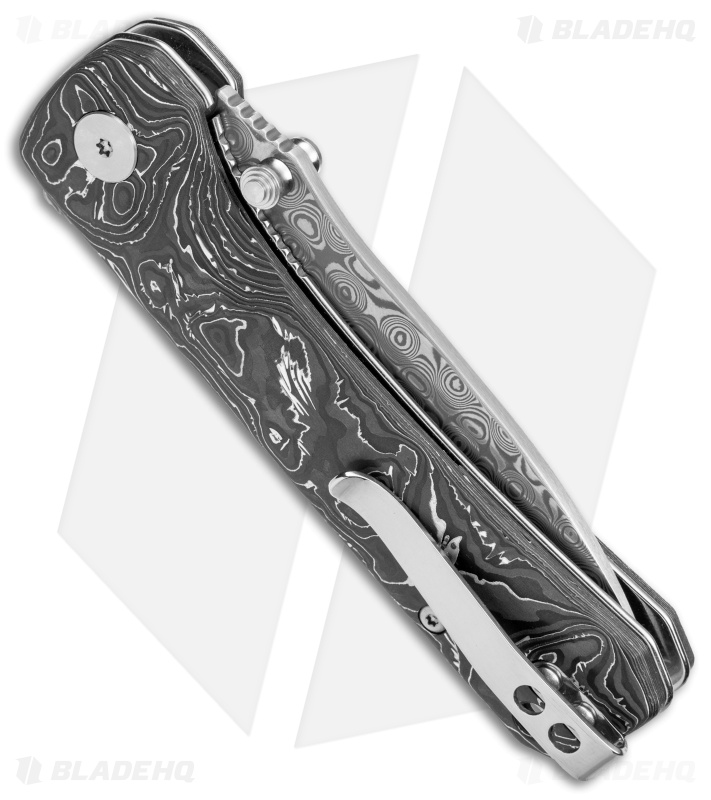 QSP Hawk Liner Lock Knife Al Foil CF Damascus - Blade HQ