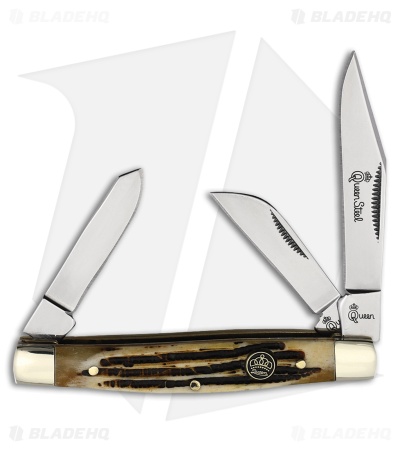 Queen Stockman Knife 3.25" Winterbottom Jigged Bone QN26WB - Blade HQ