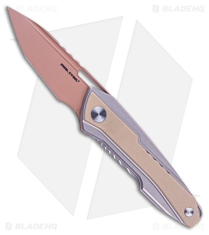 Real Steel Bullet Knife Gray/Tan Ti G-10 Bronze RS5221C
