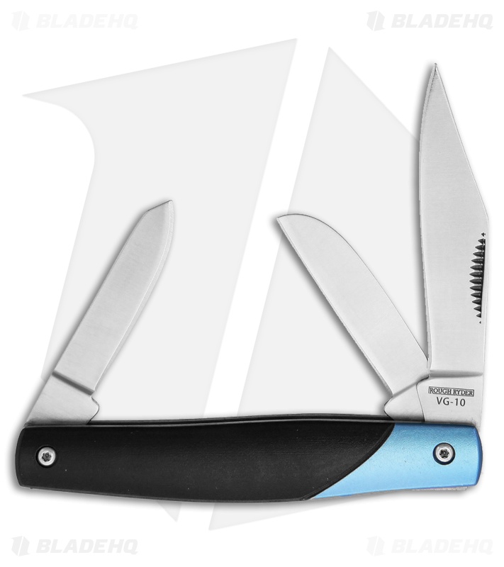 Rough Rider Stockman Knife Black/Blue Aluminum Satin