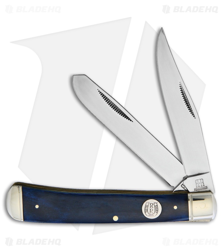 Rough Ryder Trapper Knife 3.12" Blue Smooth Bone