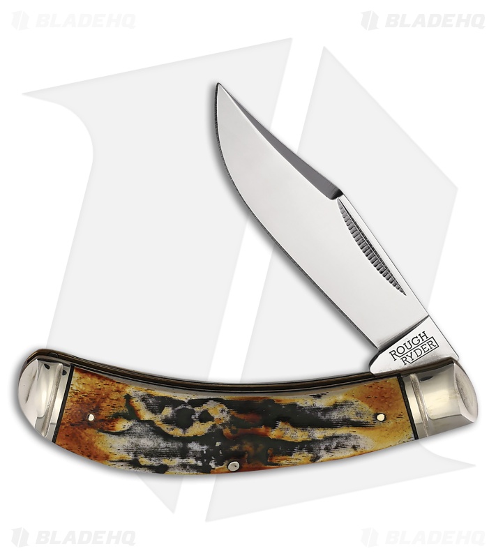Rough Ryder Bow Trapper Knife Cinnamon Stag Bone Satin