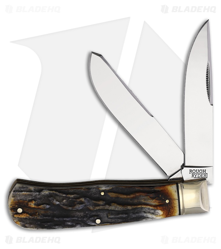 Rough Ryder Jumbo Trapper Knife Cinnamon Stag Bone Mirror