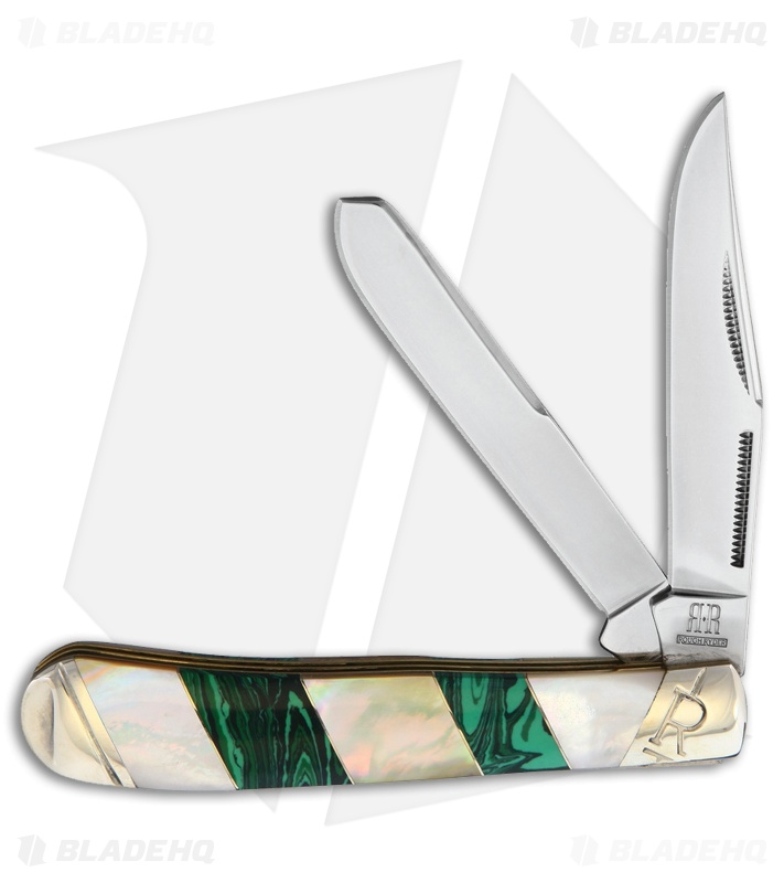 Rough Ryder Trapper Knife Green/White Malachite & Pearl