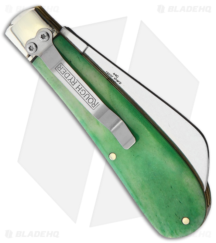 Rough Ryder Working Man Half Hawk Knife Green Smooth Bone