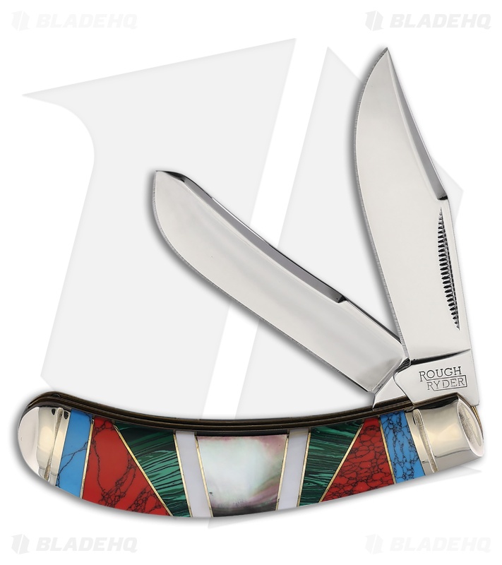 Rough Ryder Bow Trapper Knife Blue/Green/Red Stoneworx