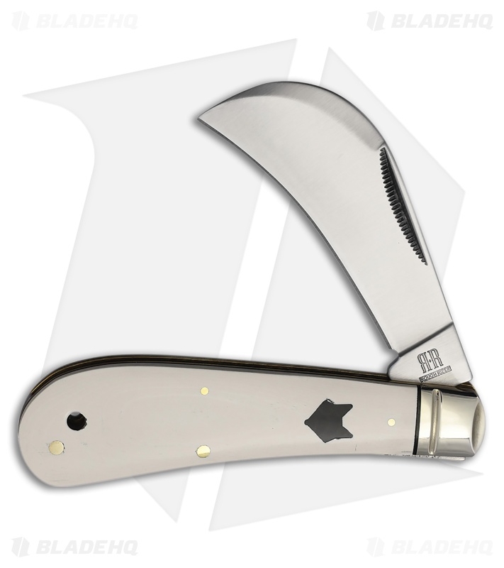 Rough Rider Hawkbill Knife White Smooth Micarta Satin
