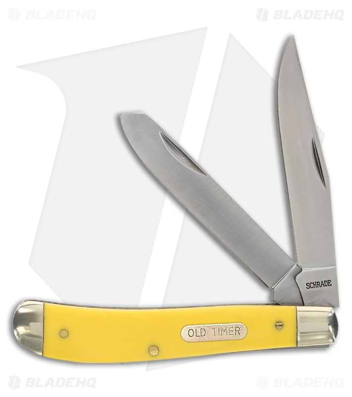 Schrade Old Timer Trapper Yellow Delrin (3.125" Satin) - Blade HQ