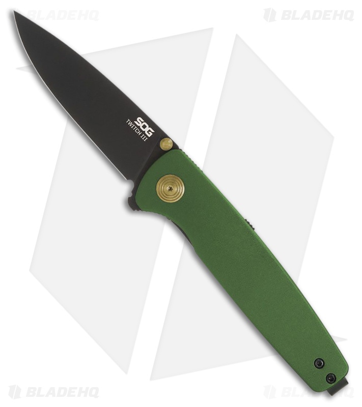 SOG Twitch III Spring Assisted Knife Aluminum Green (3.1" Black) - Blade HQ