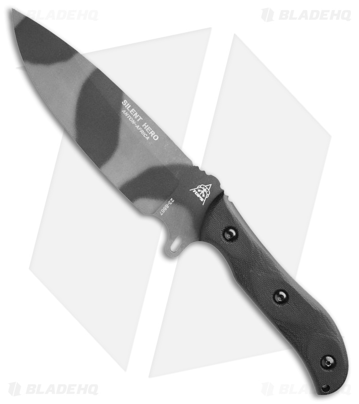 TOPS Silent Hero Fixed Blade Knife Smooth Blk Camo Blade HQ