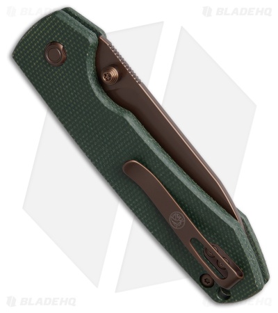 Vosteed Raccoon Top Liner Lock Knife Green Micarta (3.25" Copper Dune) - Blade HQ