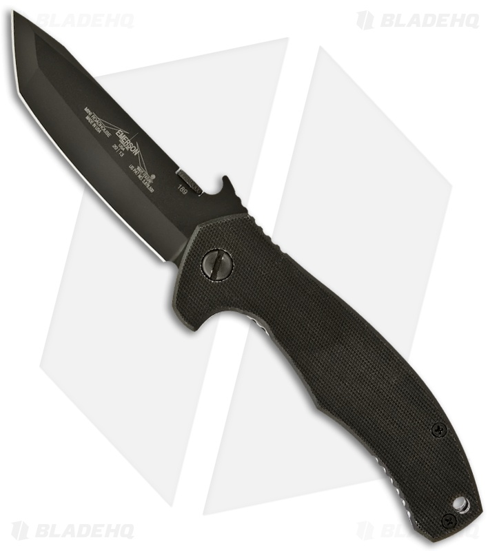 Emerson Mini Roadhouse BT Black G-10 Folding Knife (3.4" Black Plain ...