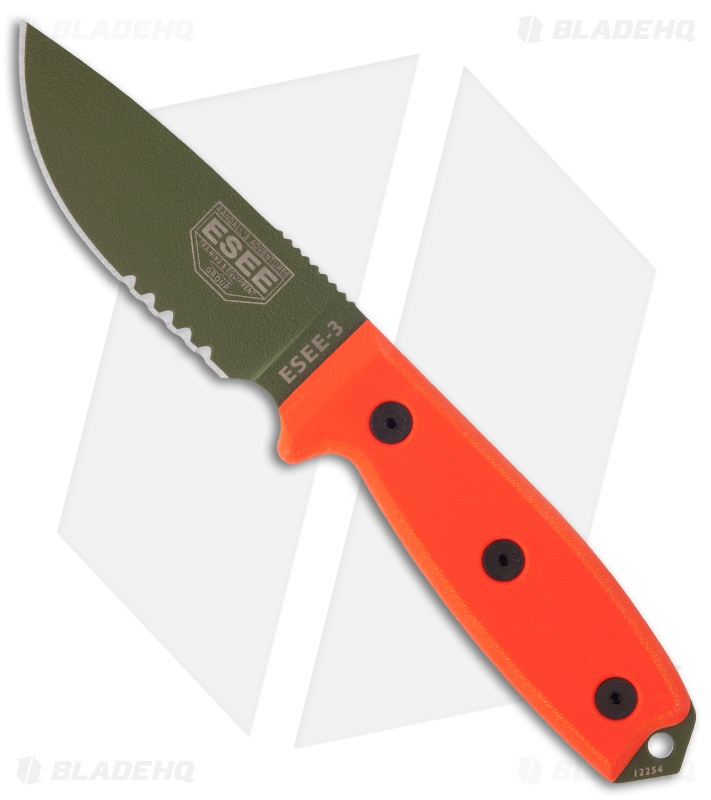 ESEE Knives ESEE-3S-OD-KO Knife Orange G-10 (3.88" Green Serr) *No ...