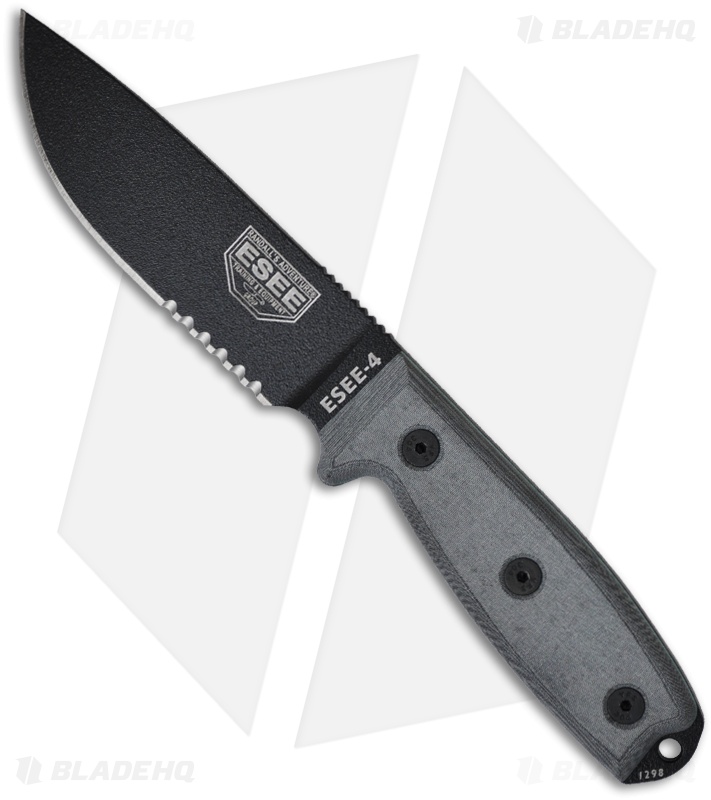 ESEE Knives ESEE-4S-MB Fixed Blade Knife w/ MOLLE Back (4.5" Black Serr ...