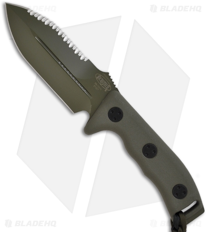 Microtech Green Crosshair Fixed Double Edge Knife (5" Full Serr) 101 ...