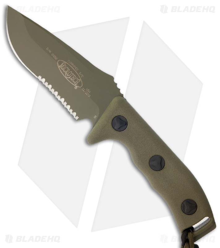 Microtech Currahee Drop Point Knife Fixed Blade (4.5" OD Green Serr ...